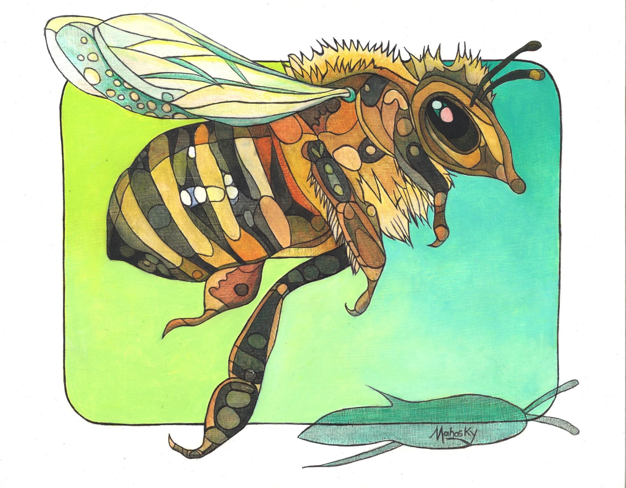 Flying Bee, Bee, Insect, Bug, Original art, 11 by 14, Robert Mahosky ...