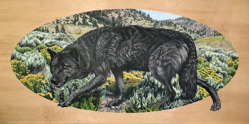 Reintroduction II (gray Wolf) - Original Framed Acrylic Painting of a ...