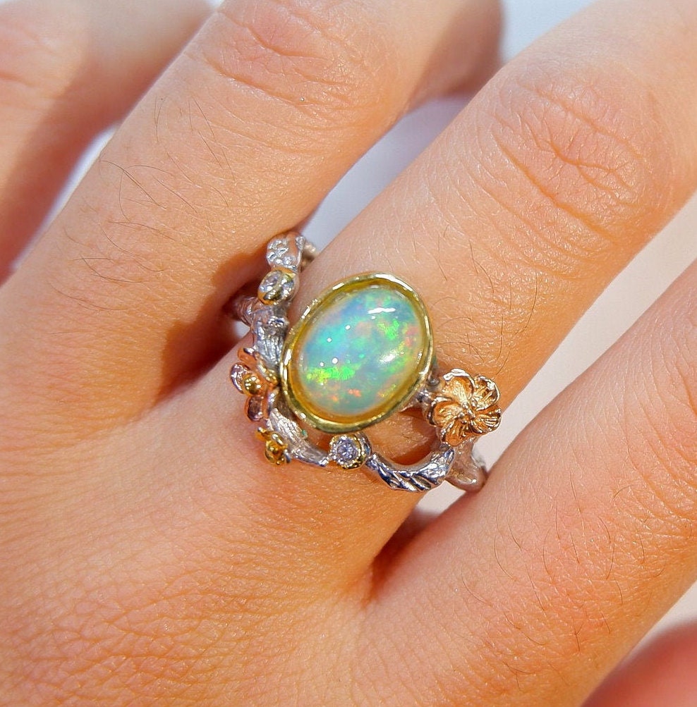 Opal Ring Featuring an Ethiopian Opal in a Bezel Setting With | Etsy