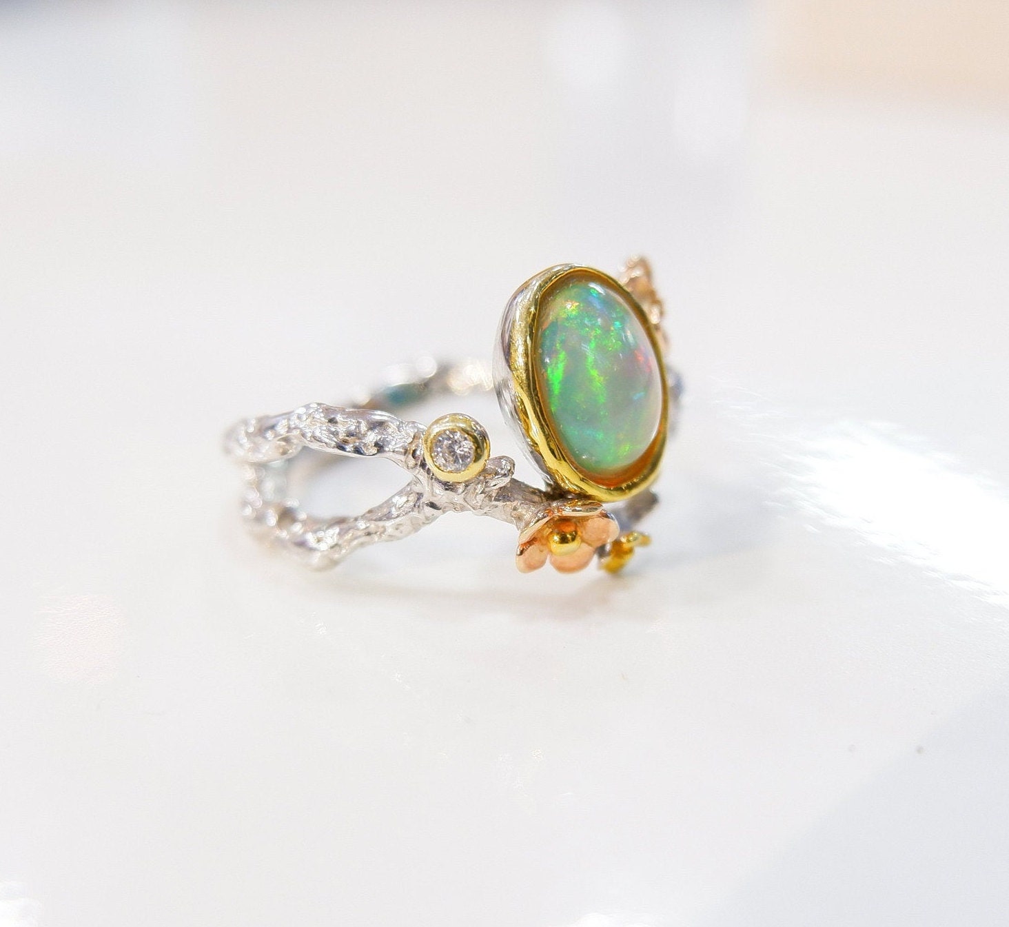 Opal Ring Featuring an Ethiopian Opal in a Bezel Setting With | Etsy