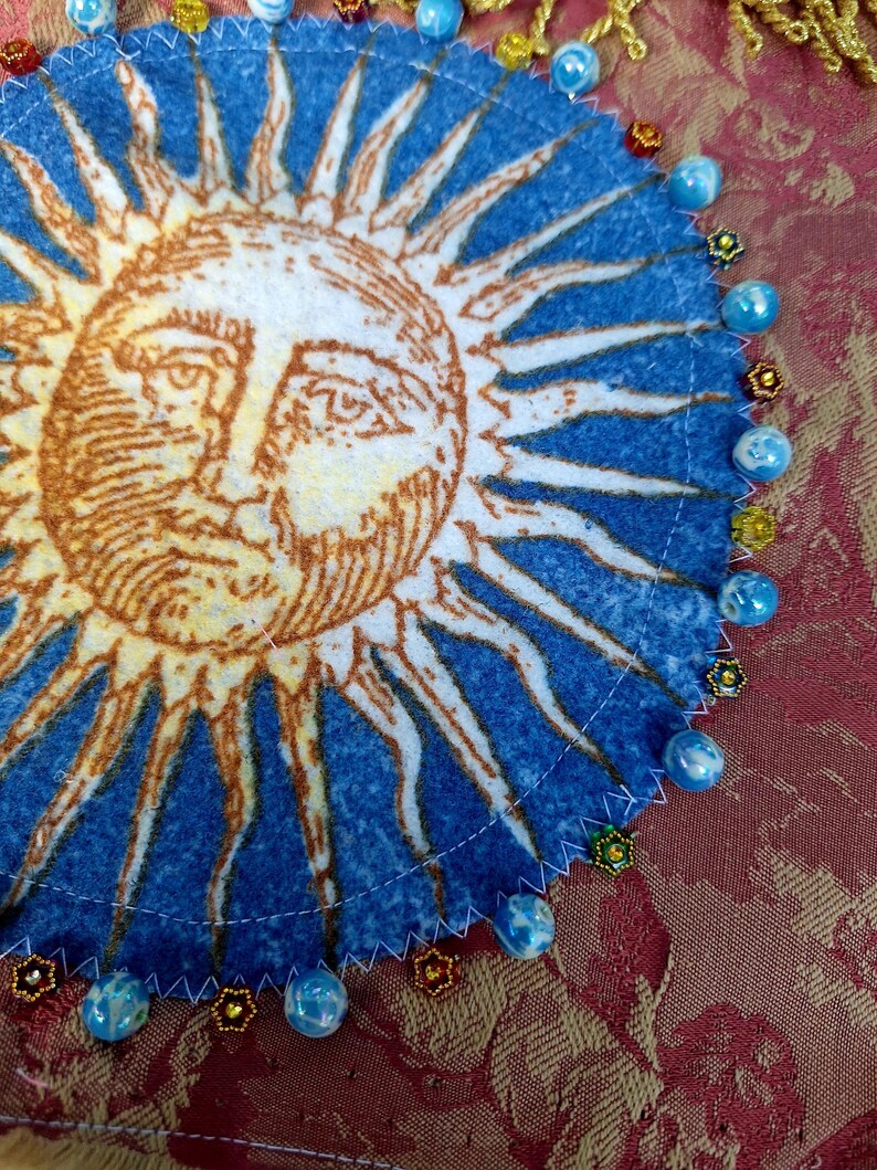Sous Le Soleil Fabric Collage - Handmade Mixed Media Beaded Wall ...