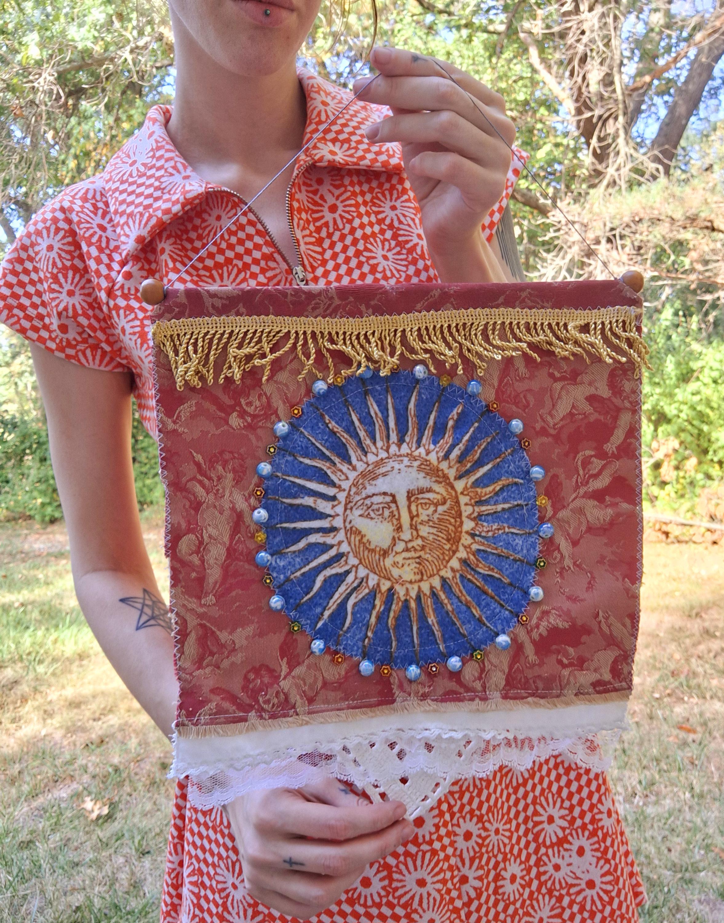 Sous Le Soleil Fabric Collage - Handmade Mixed Media Beaded Wall ...
