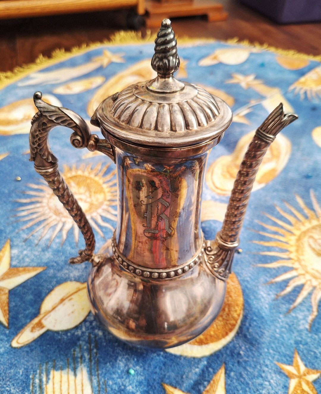 Rare Etched Ornate Antique Silver Teapot - James W Tufts Quadruple ...