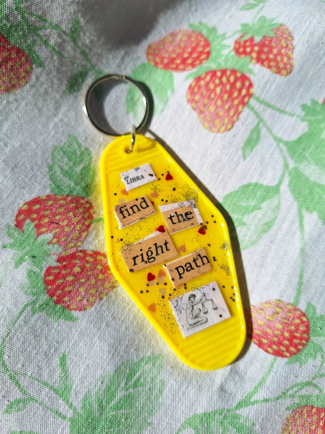The Libra's Oracle Bright Yellow Retro Hotel Tag Keychain Handmade ...