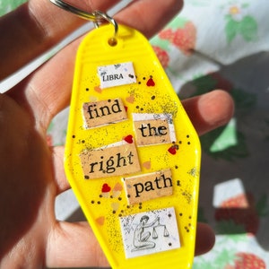 The Libra's Oracle - Bright Yellow Retro Hotel Tag Keychain - Handmade ...