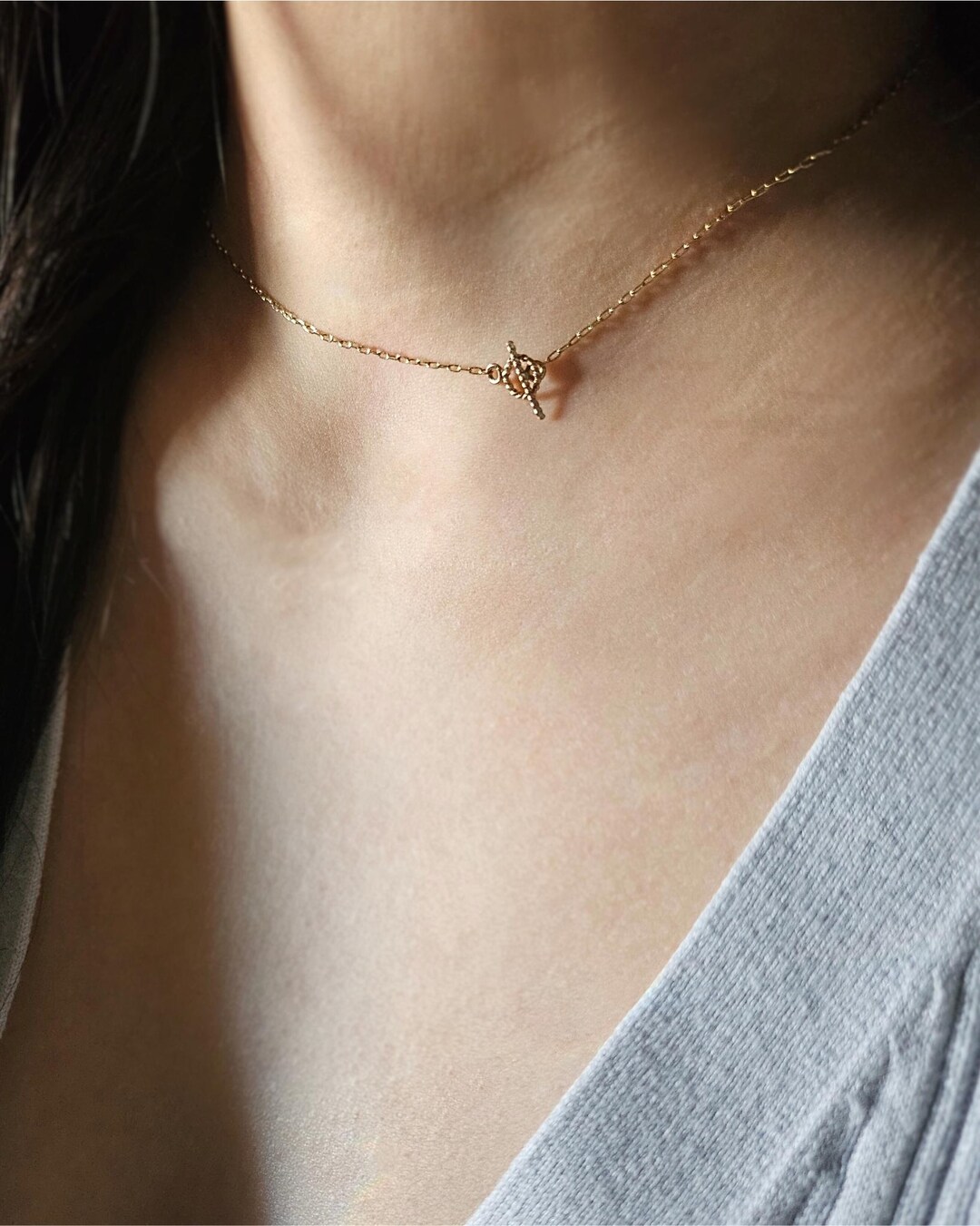 Tiny Toggle Chain Necklace - Rope T Bar - Twist Toggle - Silver Gold ...
