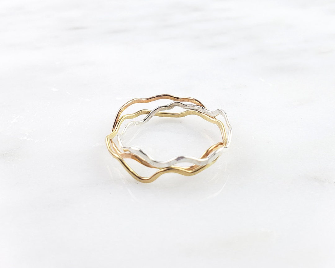 Hammered Squiggle Ring - Organic Stacking Ring - Gold Filled Rose Pink ...