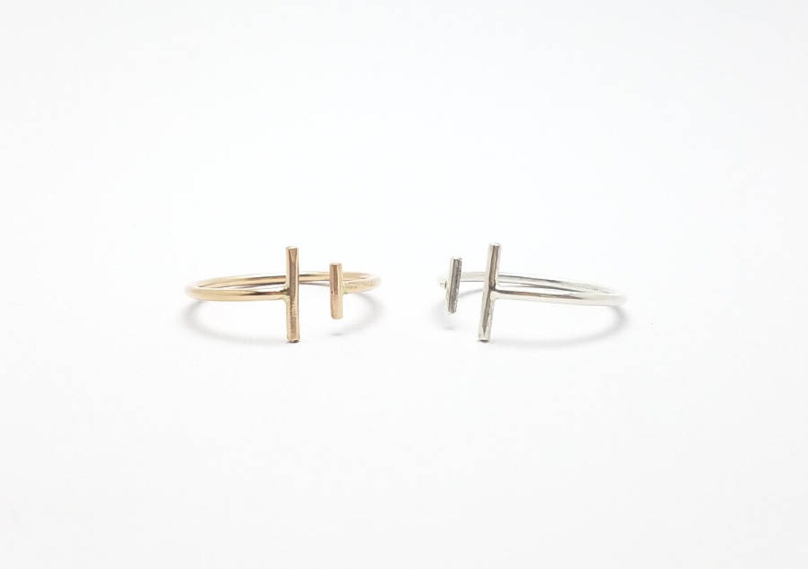 Bar Cuff Ring Adjustable Sterling Silver Gold Filled | Etsy