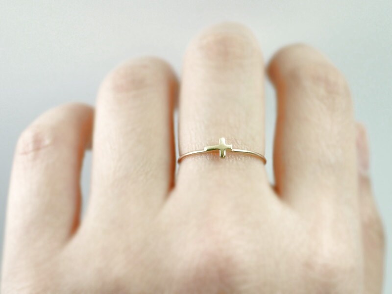 Gold Cross Ring Sideways Cross Stacking Ring Faith Ring - Etsy