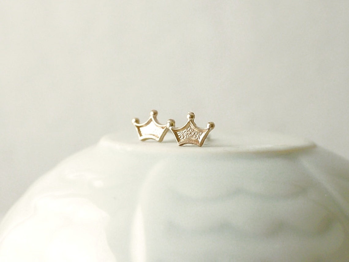 Tiny Tiara Post Earrings Brass Charm on Sterling Silver - Etsy