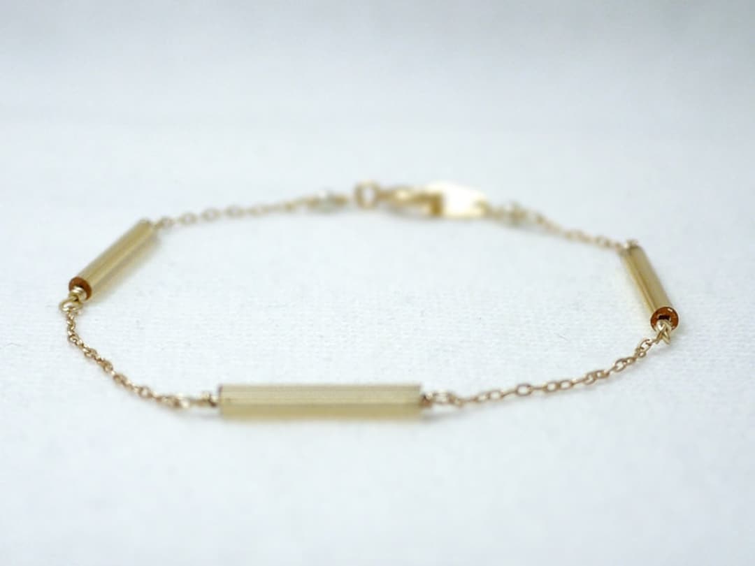 Gold Bar Bracelet - Thin Gold Beads on Gold Filled Chain - Dainty ...