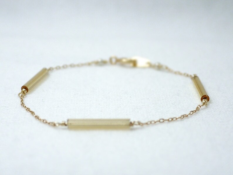 Gold Bar Bracelet Thin Gold Beads on Gold Filled Chain - Etsy