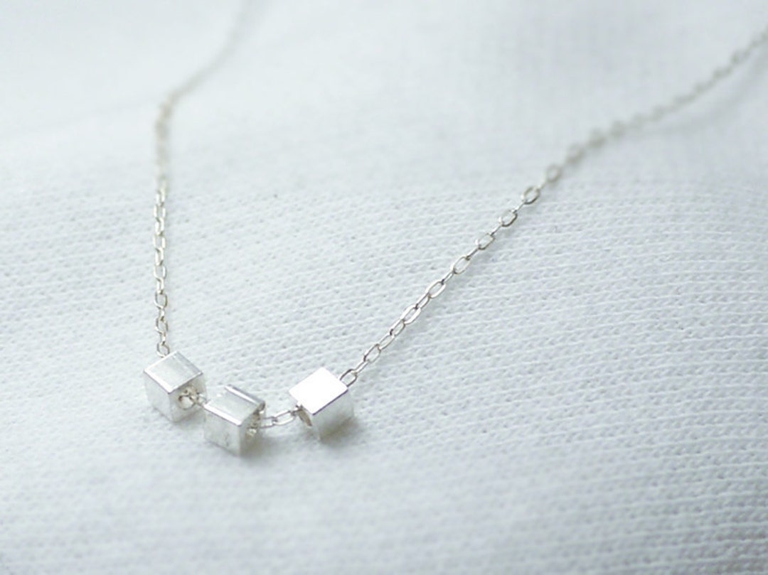 Tiny Cubes Necklace - Geometric Sterling Silver Chain - Minimal ...