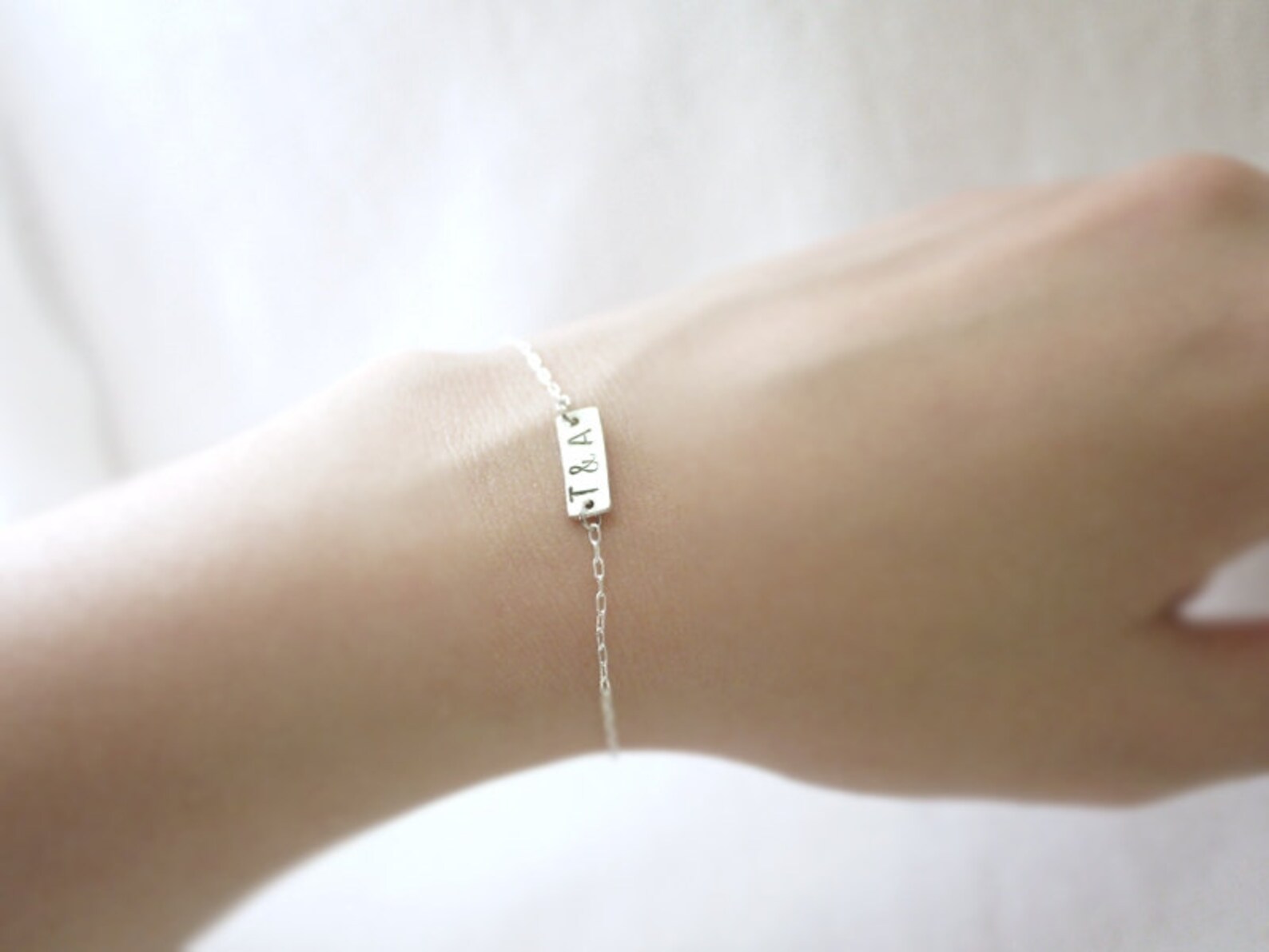 Silver Initial Bracelet Personalized Tag on Sterling Silver - Etsy