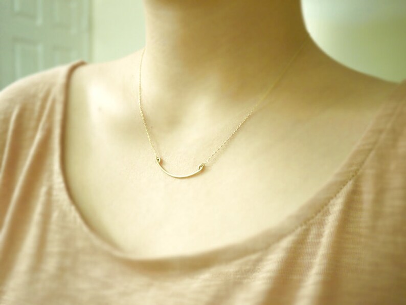 Gold Curve Bar Necklace Thin Brass Wire on Gold Filled - Etsy