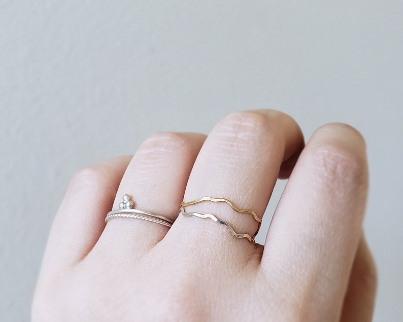 Hammered Squiggle Ring - Organic Stacking Ring - Gold Filled Rose Pink Silver - Unique Ooak ...