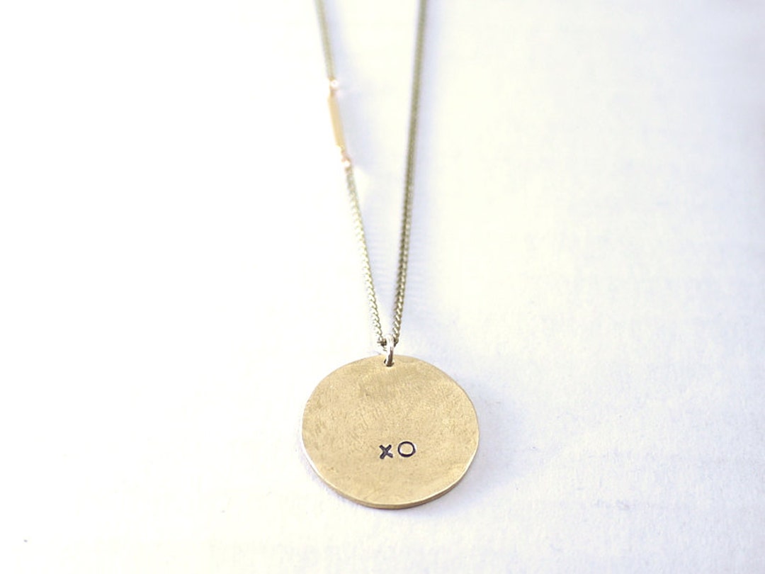 Personalized Circle Pendant Necklace Large Brass Charm Long Layered ...