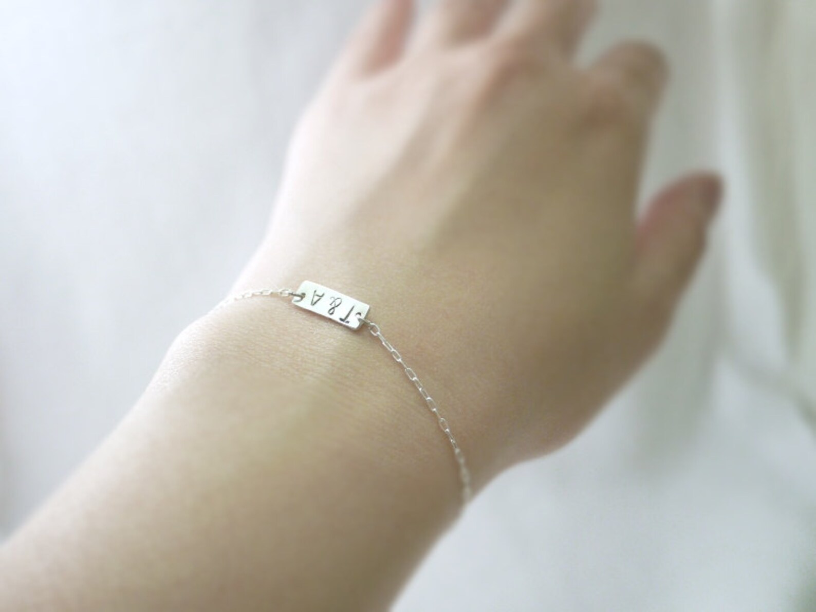 Silver Initial Bracelet Personalized Tag on Sterling Silver | Etsy