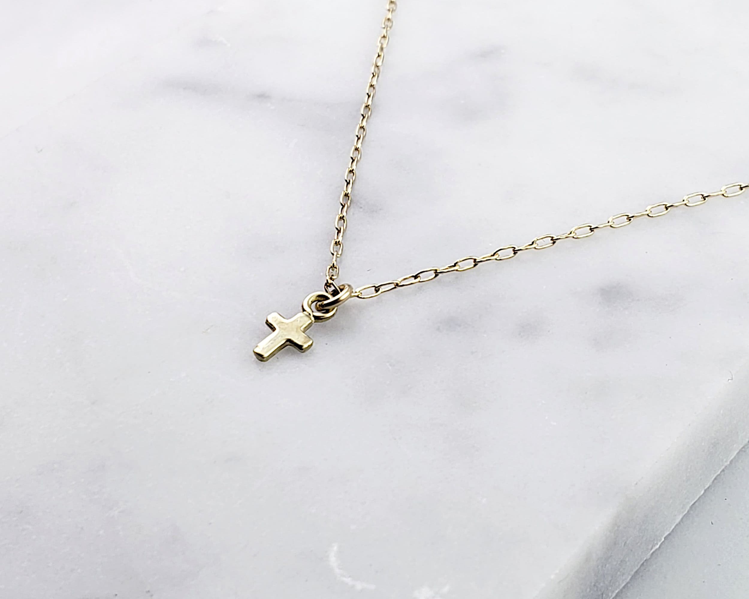 Tiny gold cross necklace small gold cross delicate dainty | Etsy