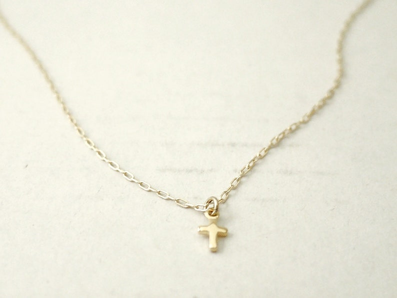 Tiny gold cross necklace small gold cross delicate dainty | Etsy