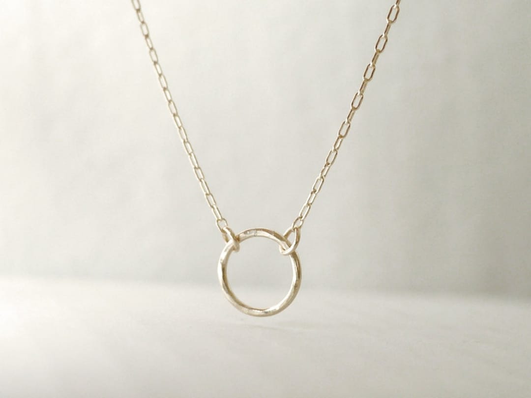 Gold Eternity Necklace - Circle Charm - Hammered Eternity Necklace ...