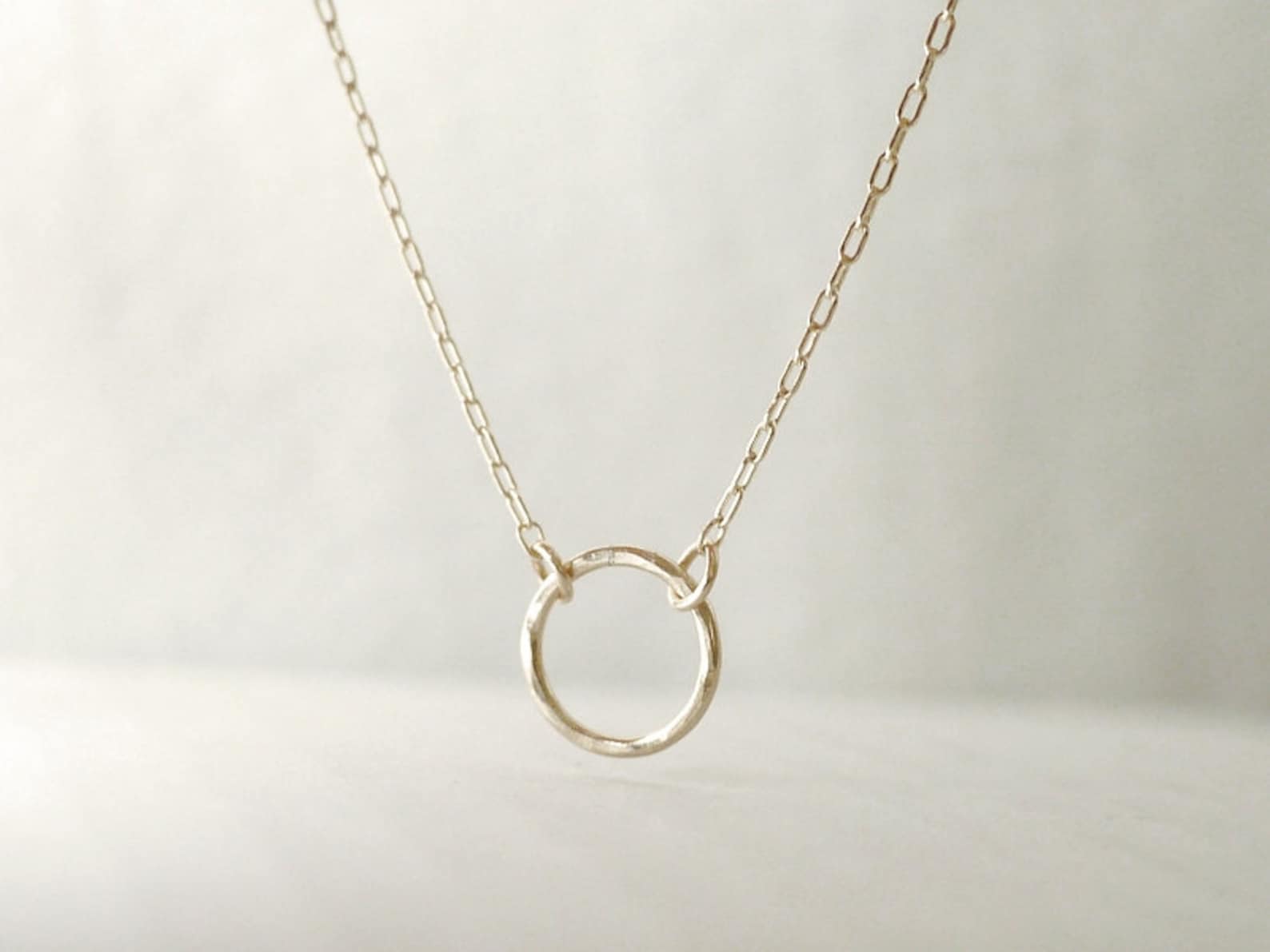 Gold Eternity Necklace - Circle Charm - Hammered Eternity Necklace ...