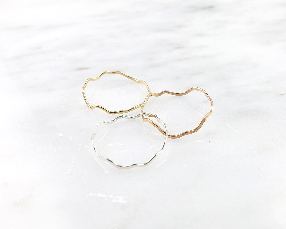 Hammered squiggle ring organic stacking ring gold filled | Etsy