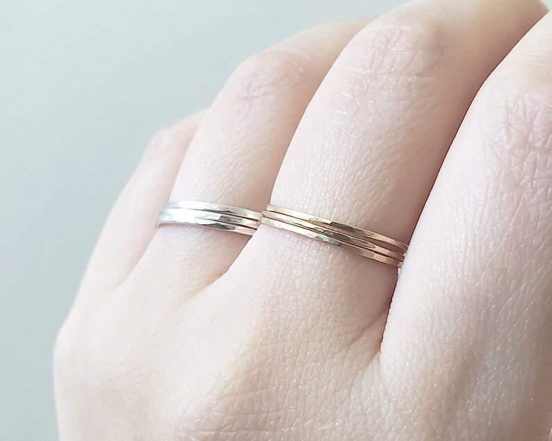 Extra thin gold stacking rings skinny rings thin hammered | Etsy