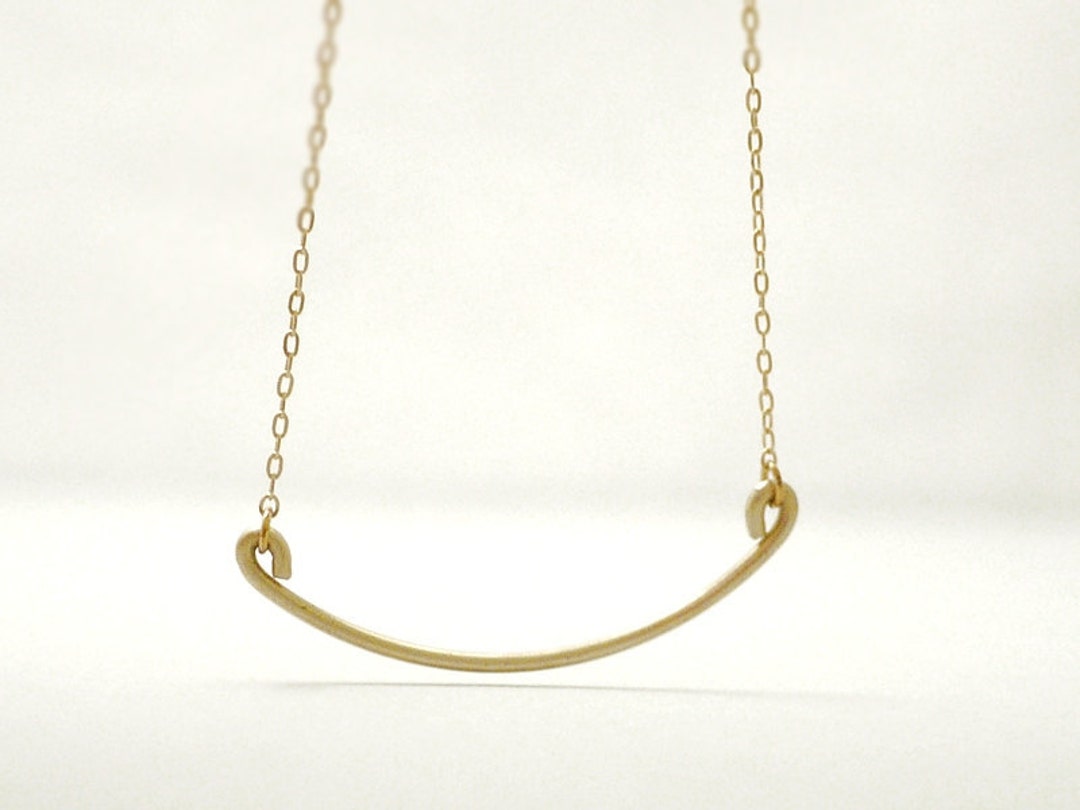 Gold Curve Bar Necklace - Thin Brass Wire on Gold Filled - Dainty ...