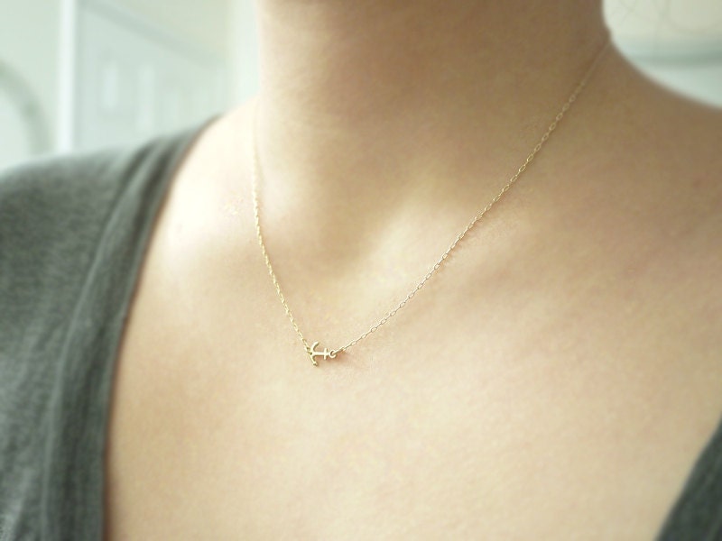 Gold Sideways Anchor Necklace - Center or Side - Nautical Minimal ...