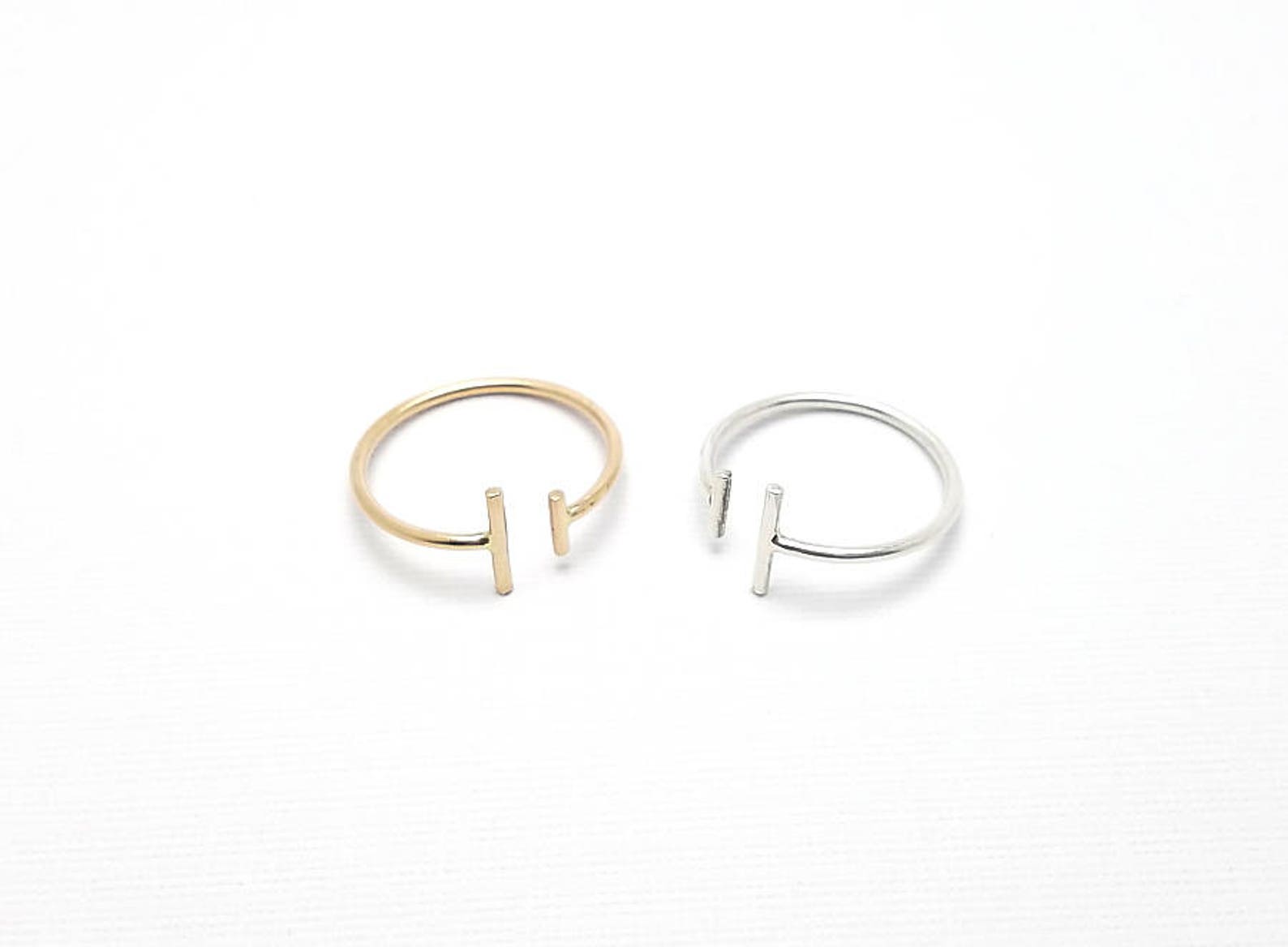 Bar Cuff Ring Adjustable Sterling Silver Gold Filled | Etsy