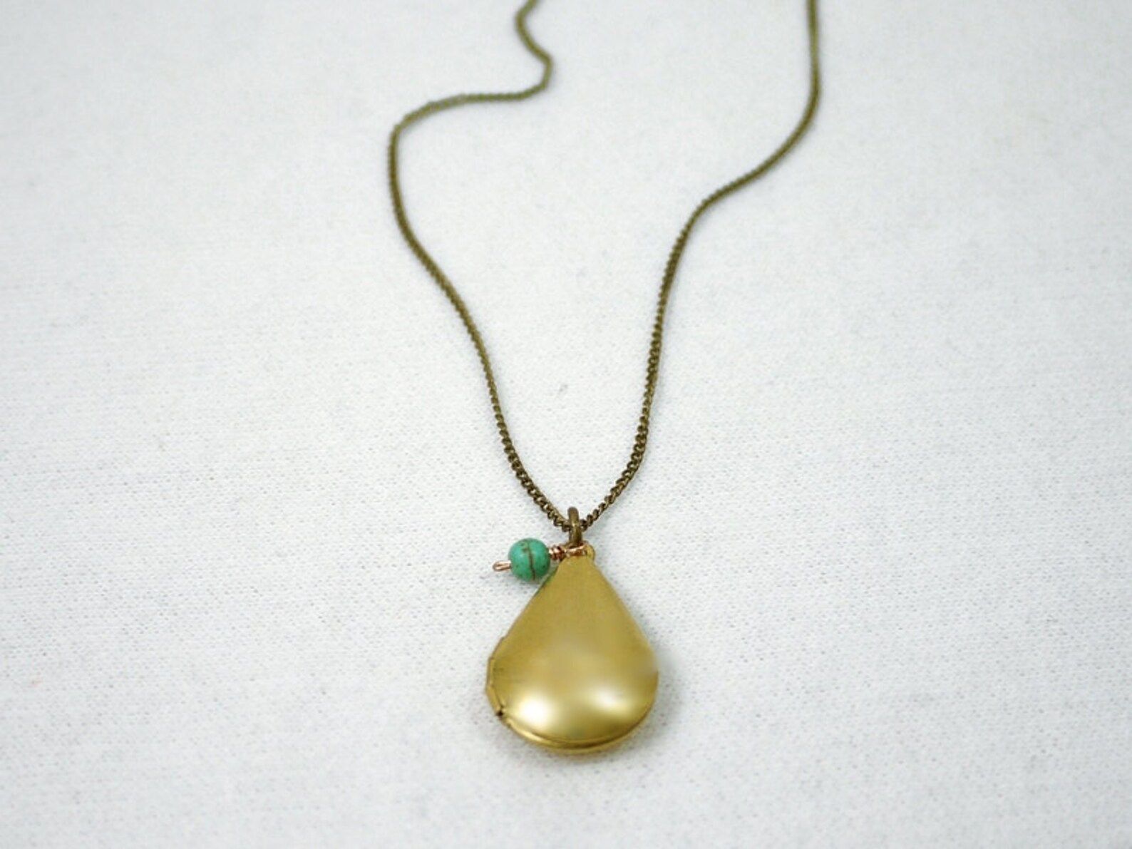 Gold Teardrop Locket Necklace Antique Chain Turquoise Bead - Etsy