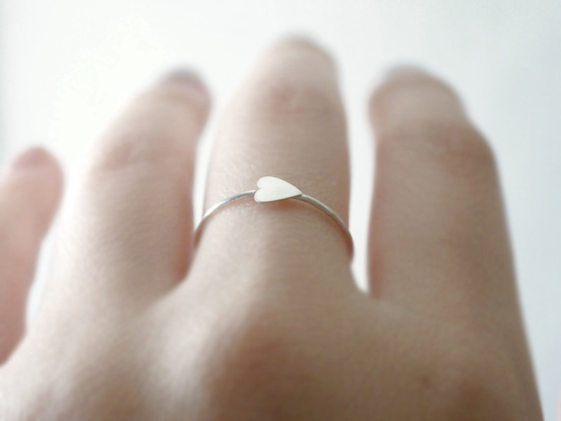 Silver Heart Ring Sideways Heart Delicate and Dainty - Etsy
