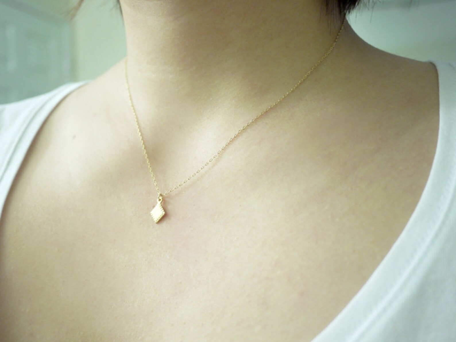 Tiny Gold Diamond Necklace Tiny Diamond Charm on 14K Gold - Etsy