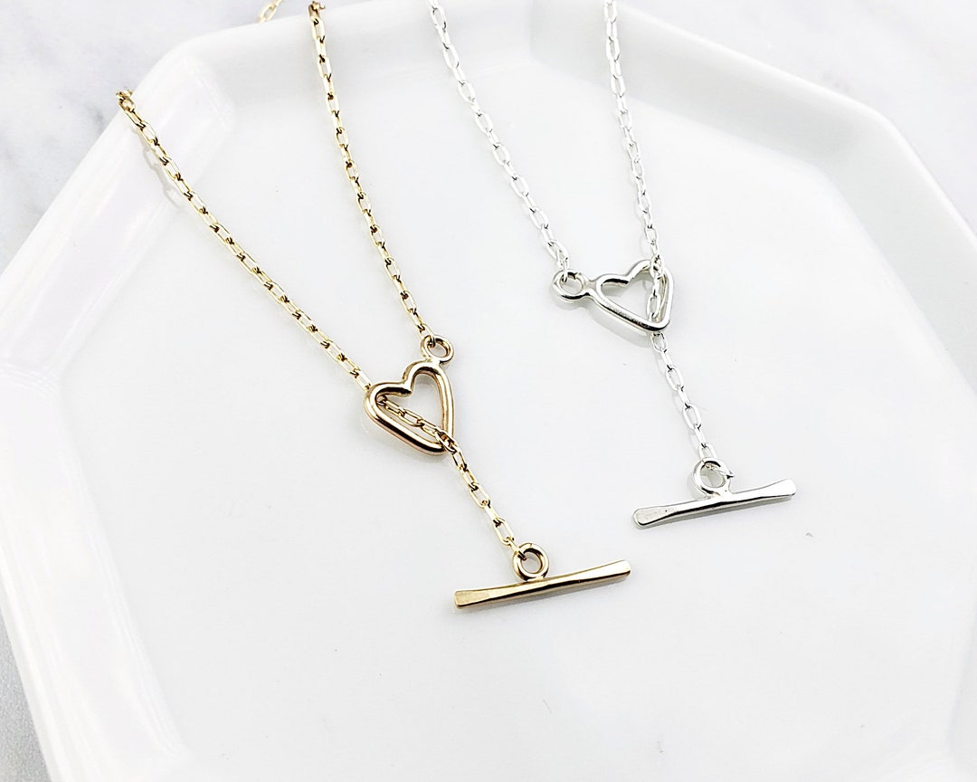 Heart Toggle Chain Necklace - Small Heart - Gold Silver - Simple Chain ...
