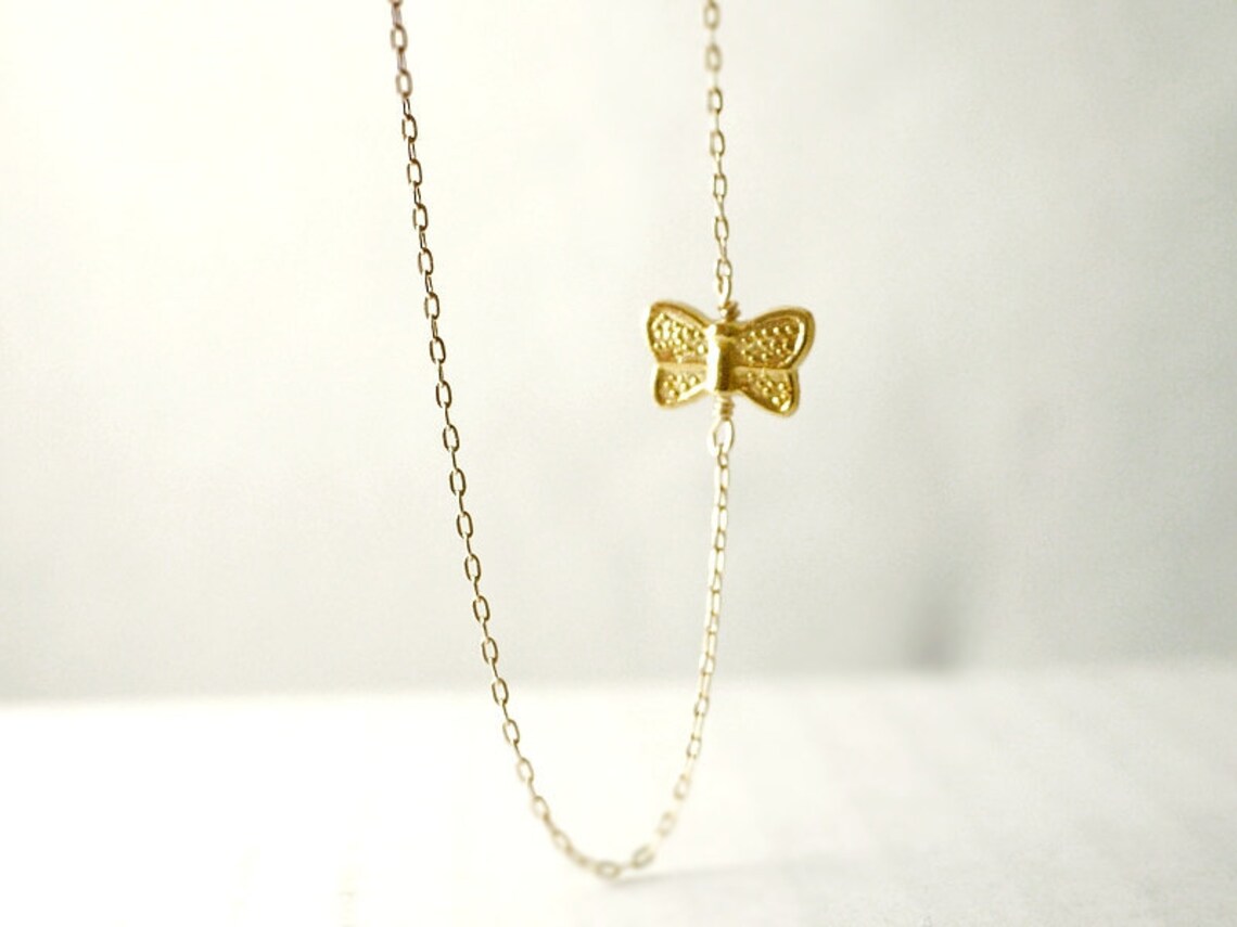 Gold Butterfly Necklace Gold Filled Chain Whimsical - Etsy