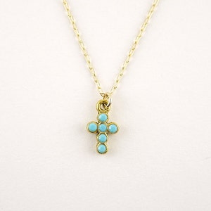 Turquoise Cross Necklace - Tiny Gold Cross on Gold Filled - Delicate ...