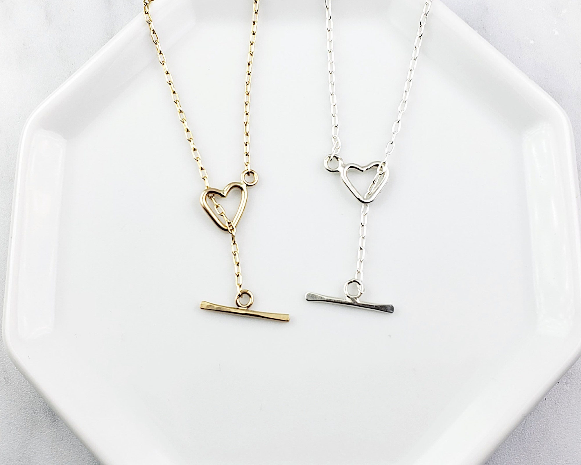 Heart Toggle Chain Necklace Small Heart Gold Silver | Etsy
