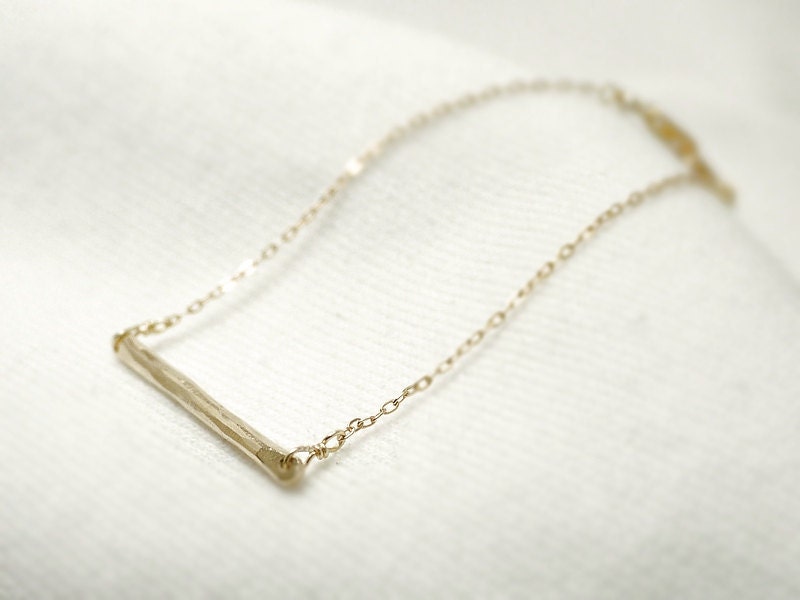 Gold Bar Bracelet Horizontal Bar Bronze Hammered Minimal - Etsy