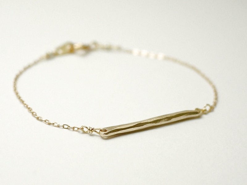Gold Bar Bracelet Horizontal Bar Bronze Hammered Minimal - Etsy