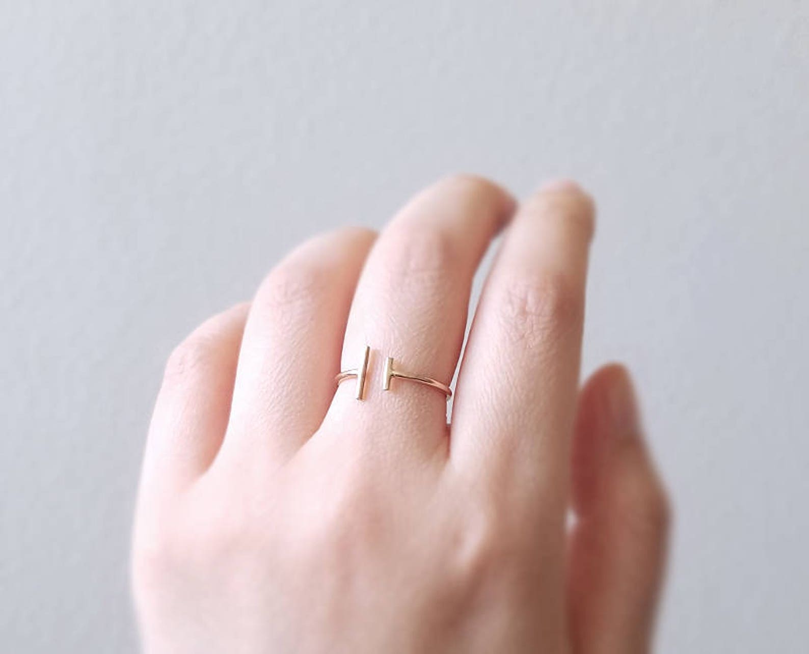 Bar Cuff Ring Adjustable Sterling Silver Gold Filled | Etsy