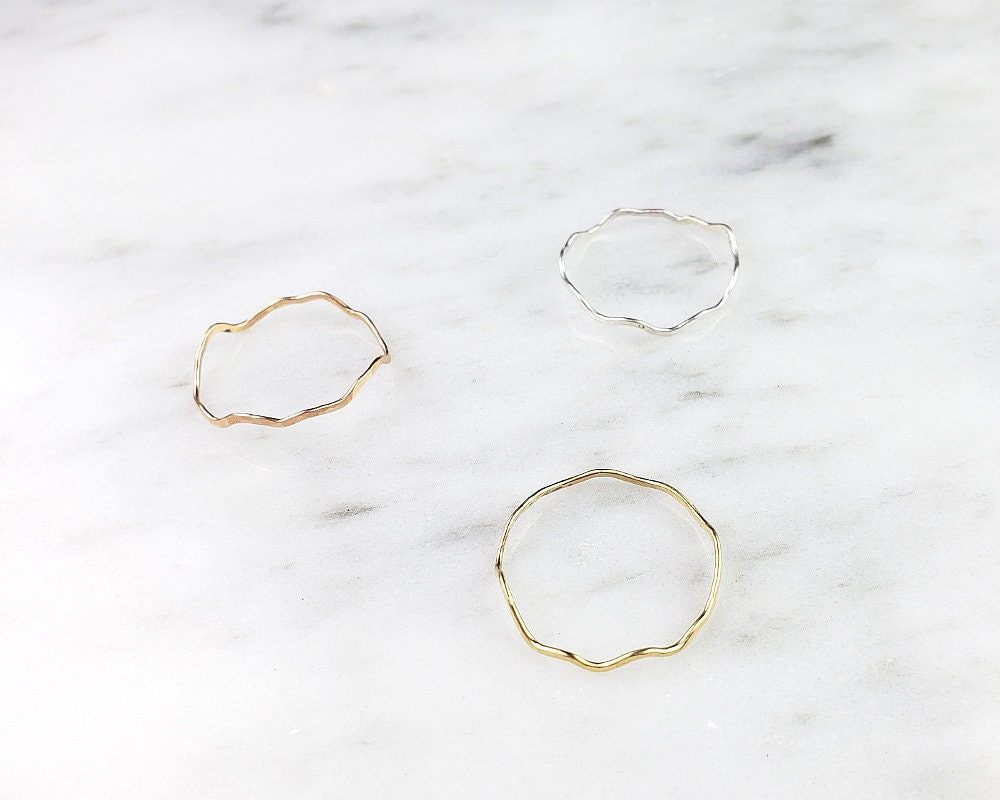 Hammered squiggle ring organic stacking ring gold filled | Etsy