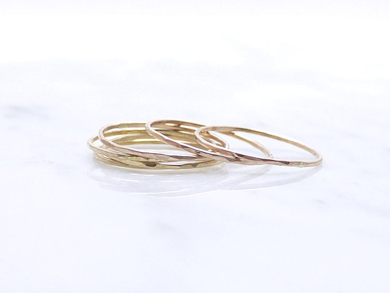 Extra Thin Gold Stacking Rings Skinny Rings Thin Hammered | Etsy