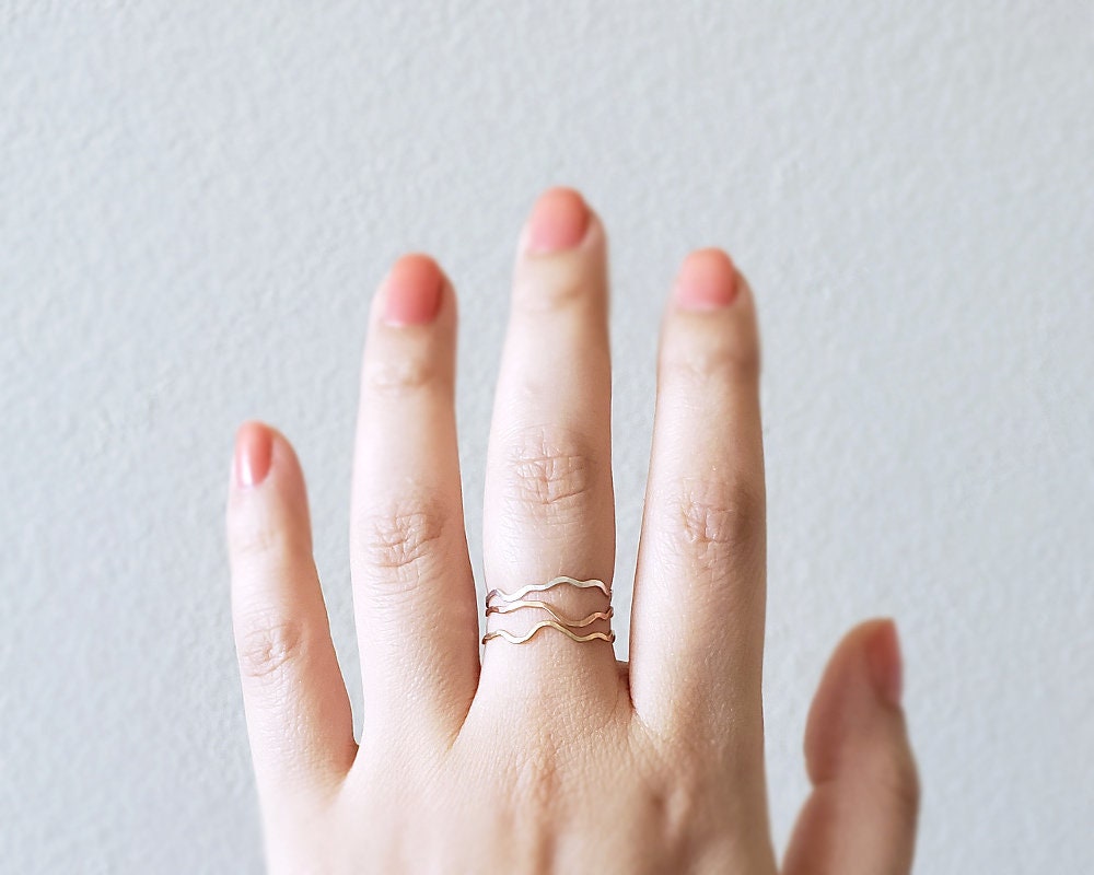 Hammered squiggle ring organic stacking ring gold filled | Etsy