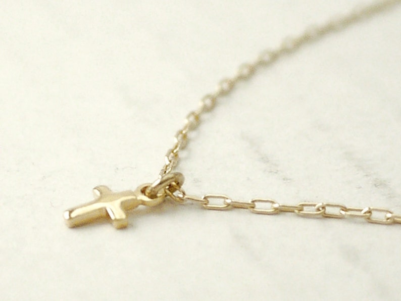 Tiny gold cross necklace small gold cross delicate dainty | Etsy
