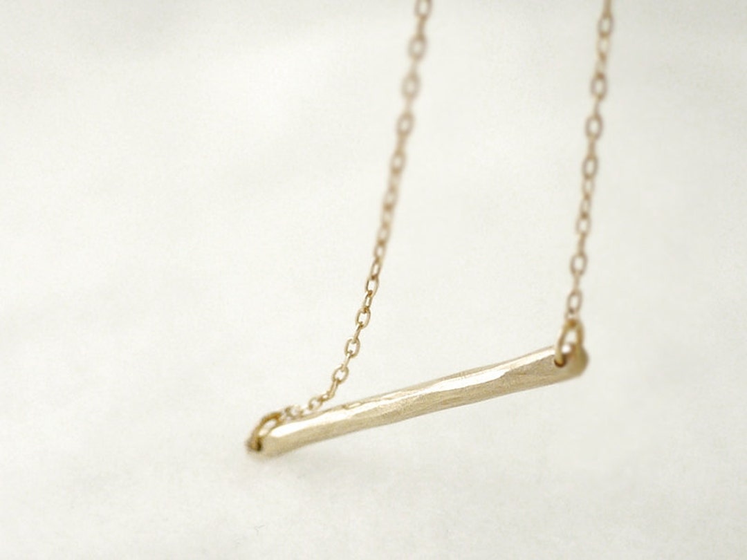 Gold Bar Necklace - Horizontal - Hammered Bronze on Gold Filled Chain ...