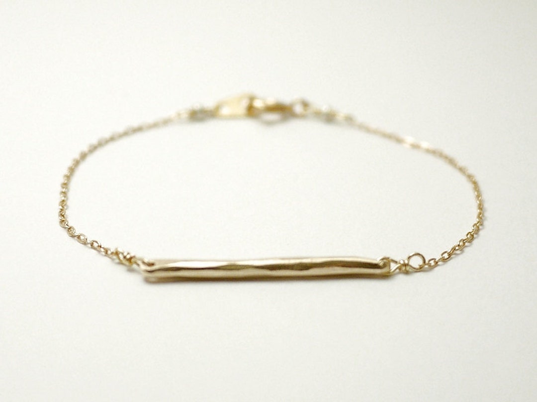 Gold Bar Bracelet - Horizontal Bar Bronze - Hammered - Minimal Simple ...