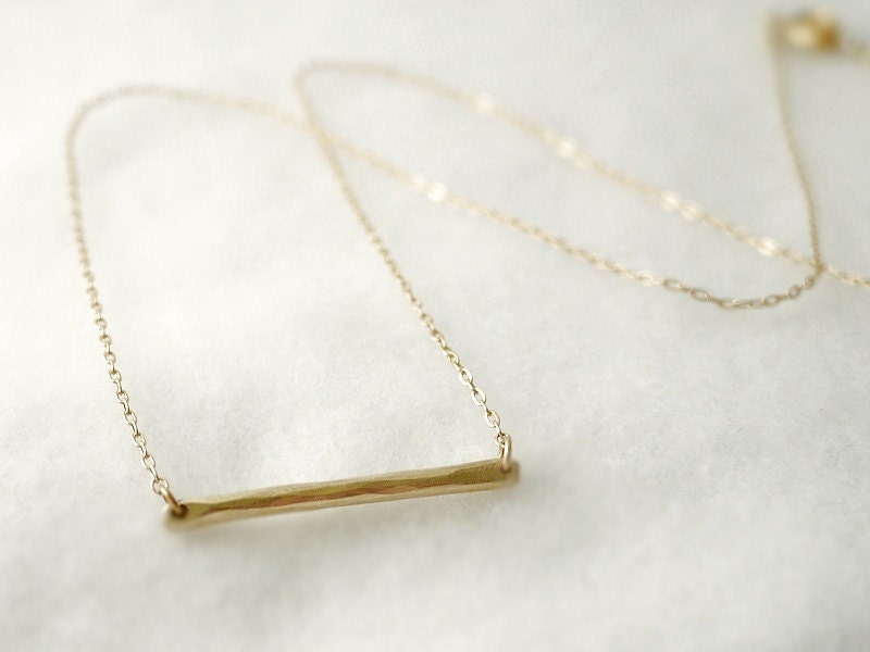 Gold Bar Necklace Horizontal Hammered Bronze on Gold | Etsy