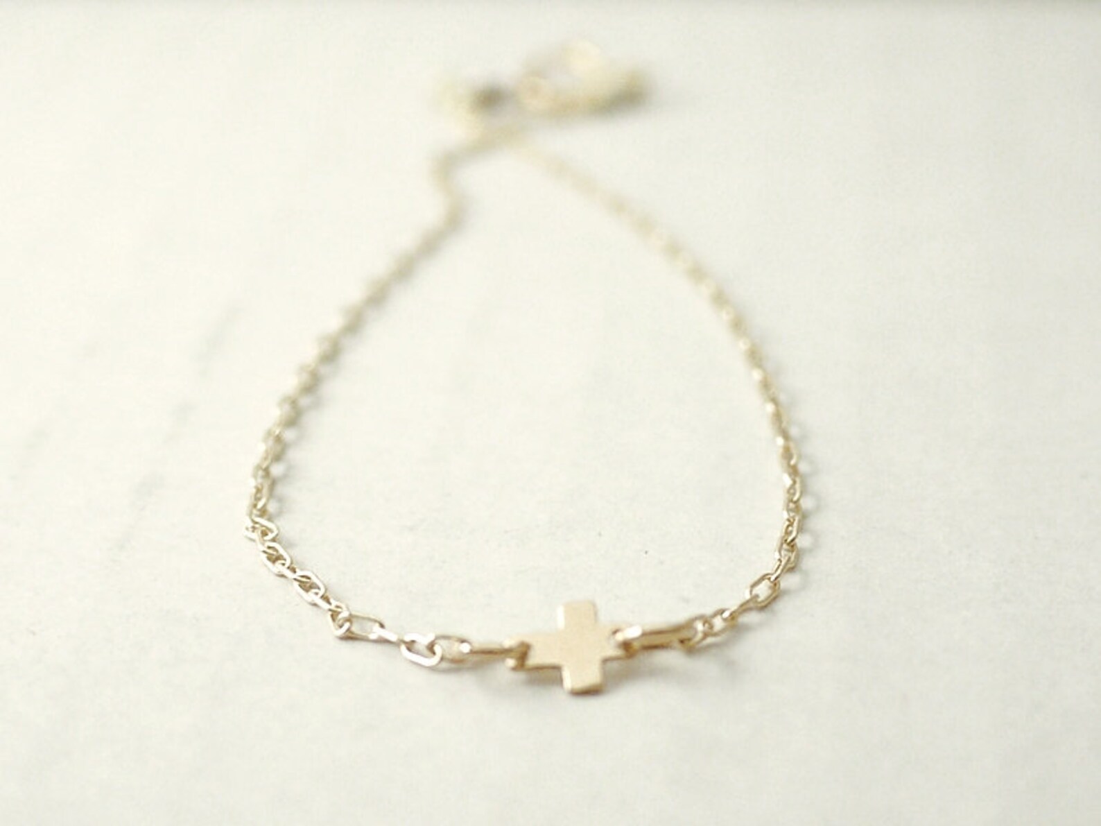 Tiny Gold Cross Bracelet - Gold Filled Sideways Cross - Minimal Dainty ...