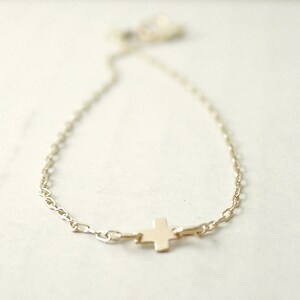 Tiny Gold Cross Bracelet - Gold Filled Sideways Cross - Minimal Dainty ...